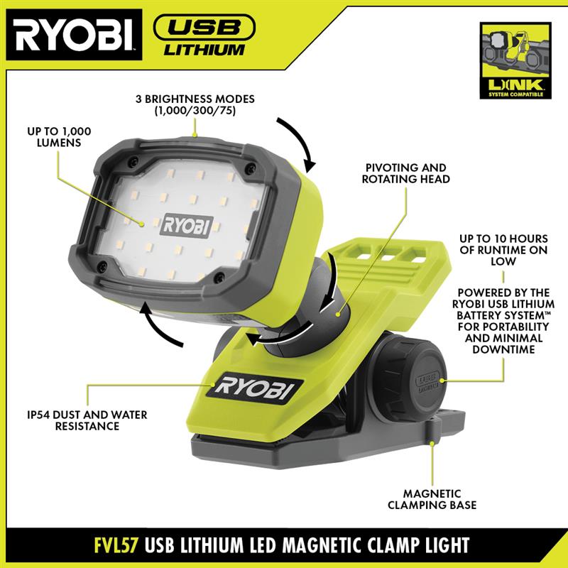 Ryobi USB Lithium LED Clamp Light Kit - Concord Carpenter