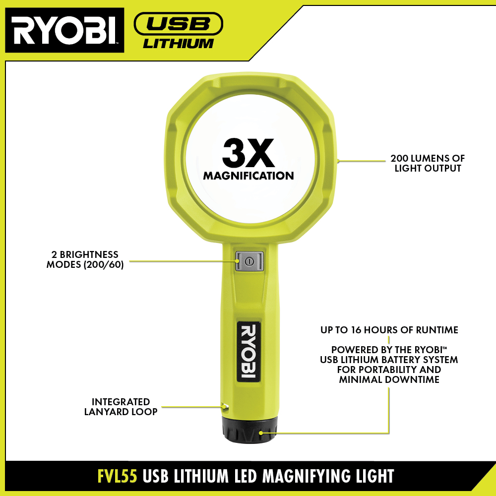 Ryobi USB Lithium LED Magnifying Light - Concord Carpenter
